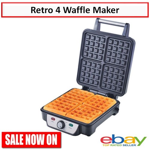 Retro Waffle Maker 4 Waffle Electric Press Machine Kitchen Benchtop ...