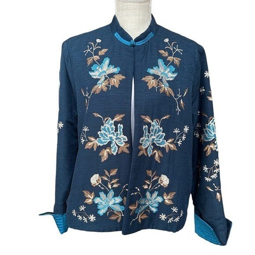 Vintage Norm Thompson Jacket Women's Size PL Floral Embroidery Silk ...