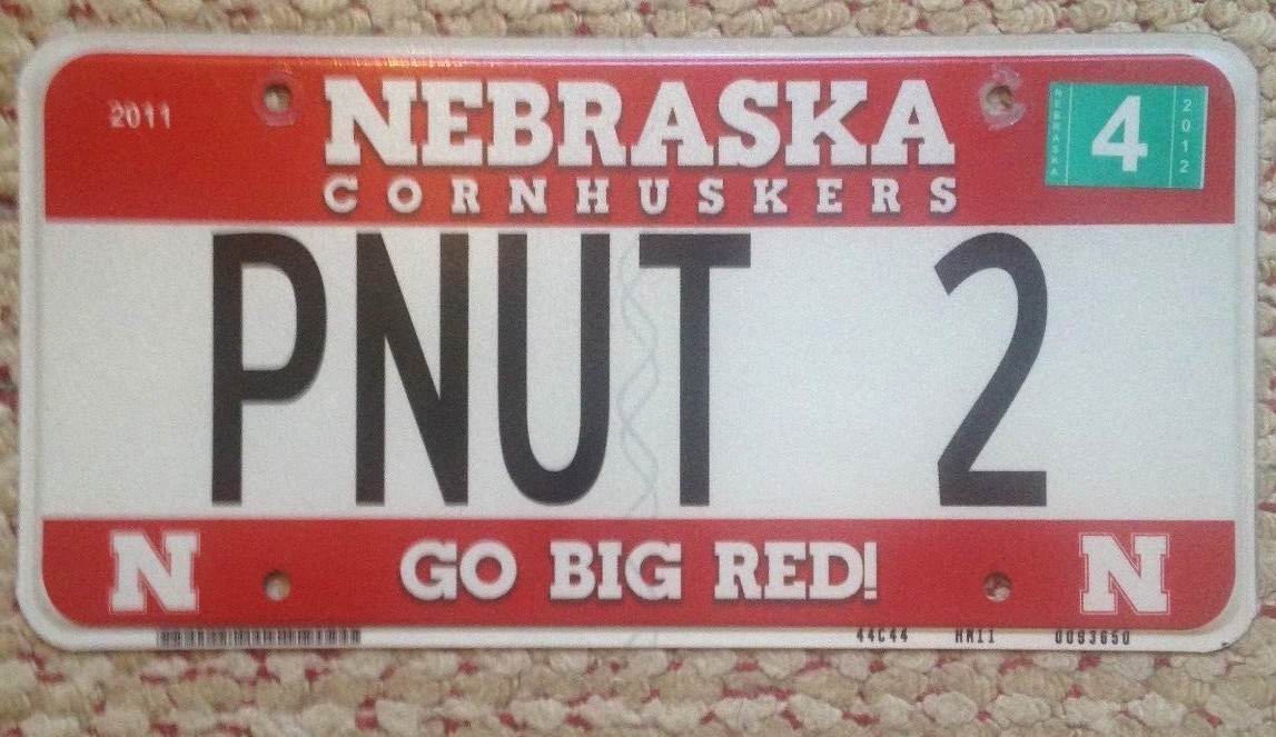 NEBRASKA VANITY PERSONALIZED LICENSE PLATE PEANUT PNUT 2 BUTTER NUTS ...