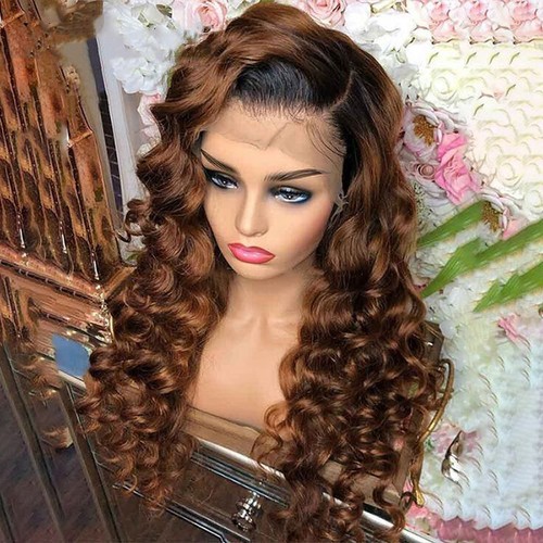 Long Dark Brown Curly Wigs for Women Lace Front Wigs Loose Wave Wigs ...