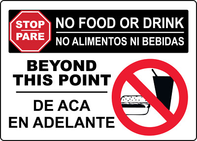 STOP NO FOOD OR DRINK NO ALIMENTOS NI BEBIDAS | Adhesive Vinyl Sign ...