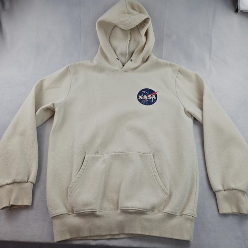 NASA Hoodie Beige Fleece Comfy Missing string w/ Pilling & Stain M ...