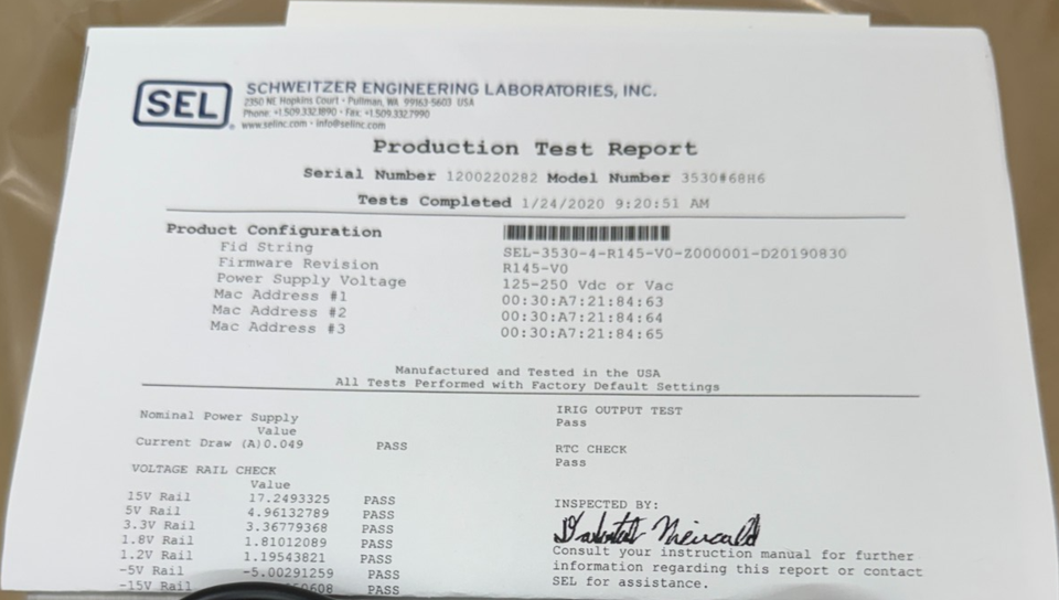 SCHWEITZER SEL-3530-4 Real-Time Automation Controller (RTAC) 3530#68H6 ...