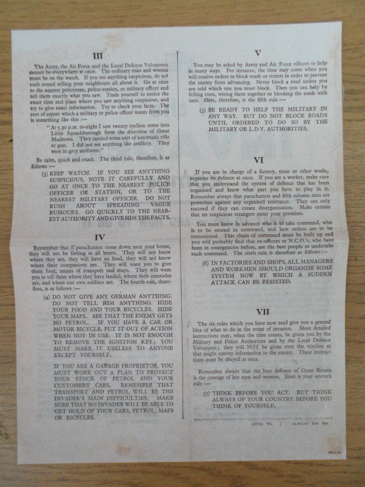 IF THE INVADER COMES ~ 1940 HOME FRONT INFORMATION LEAFLET # READ ...