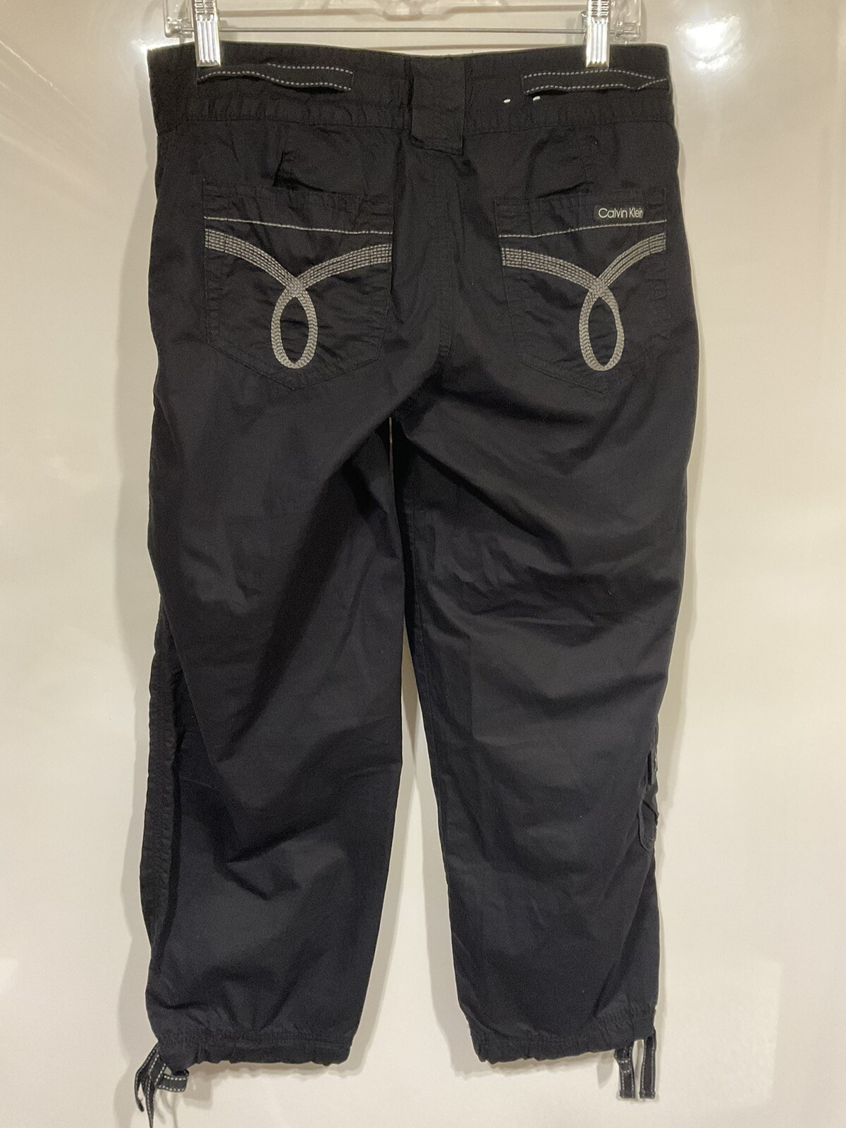 Calvin Klein Jeans Cargo Capris Womens Size 6 Black Drawstring Waist ...