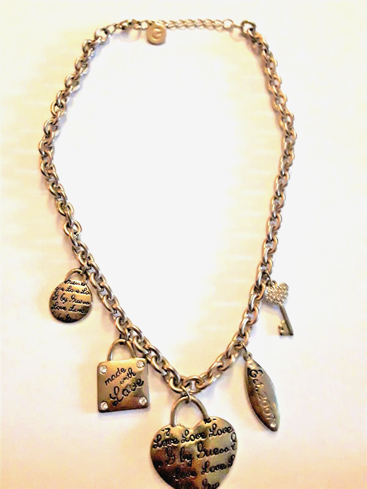 Guess Chunky Chain Hearts and Keys with Rhinestones Charm Necklace | eBay