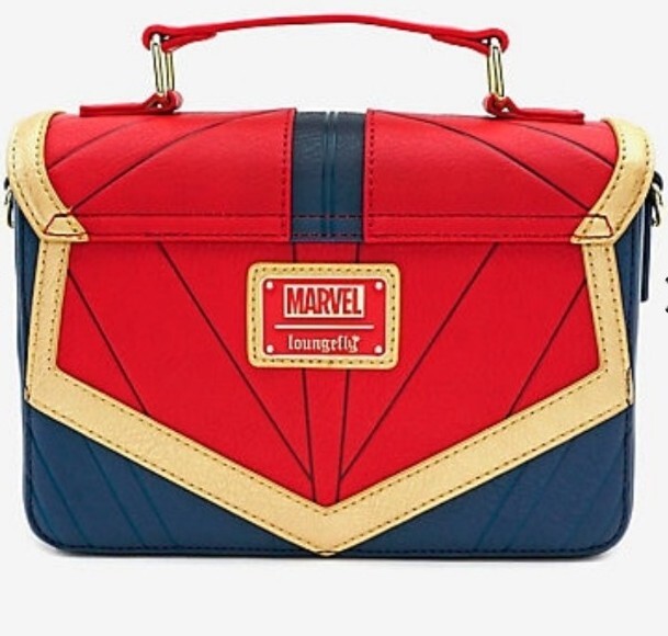 Loungefly Captain Marvel Crossbody Bag & Wallet Set Blue Red Gold NWT ...