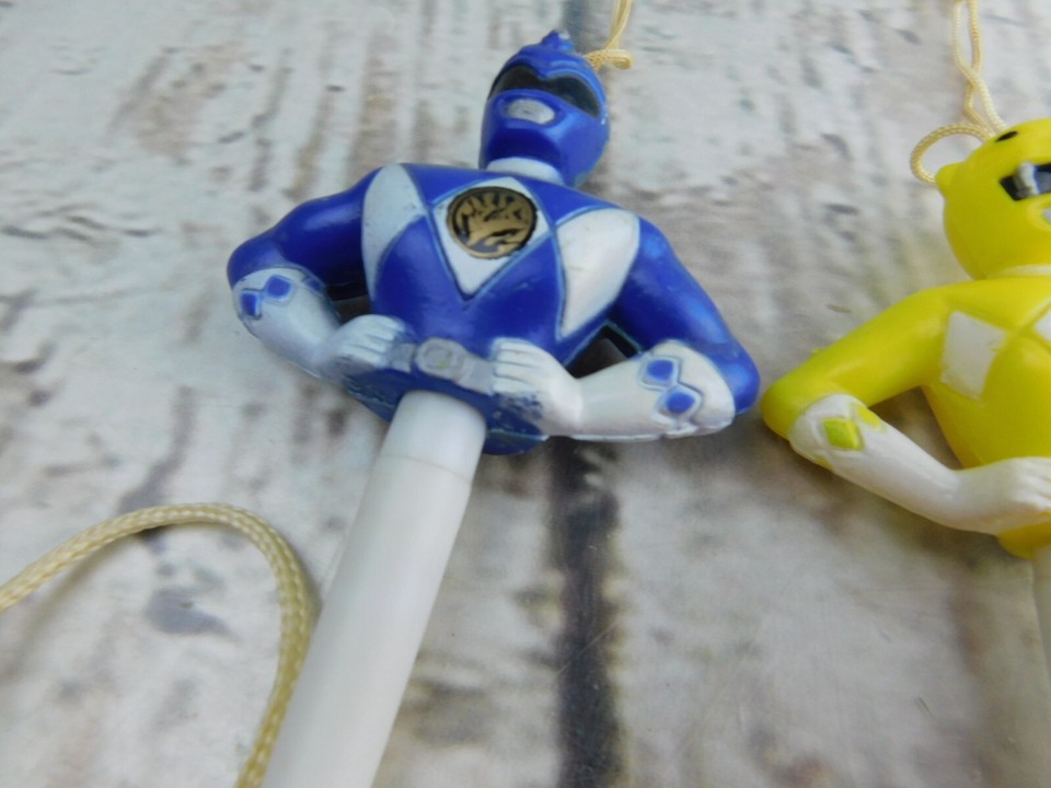 1995 Mighty Morphin Power Rangers Ink Pens Saban 4 + Container Lot (Dry ...
