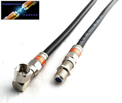 Black RG6 Quad Shield Coax Cable F Male Right Angle to F Female 0.3m ...