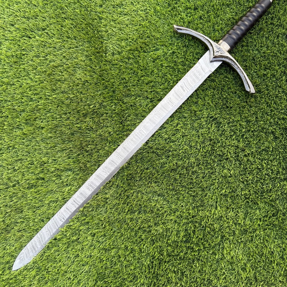 35" Handmade Damascus Steel Double Edge Sword, Medieval Battle Ready ...