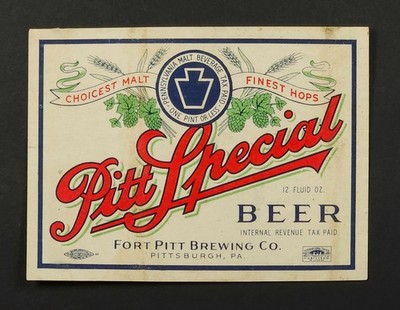 1944 IRTP beer label - PITT SPECIAL with PA tax stamp crown ...