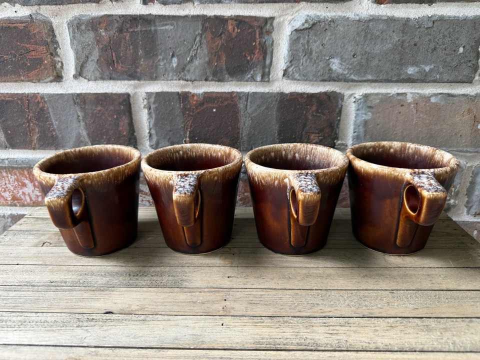 Vintage Hull Pottery Oven Proof USA Brown Drip Glaze Coffee Mugs Cups ...