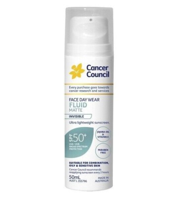 Cancer Council Face Day Wear Fluid Matte Lightweight Sunscreen SPF 50 ...