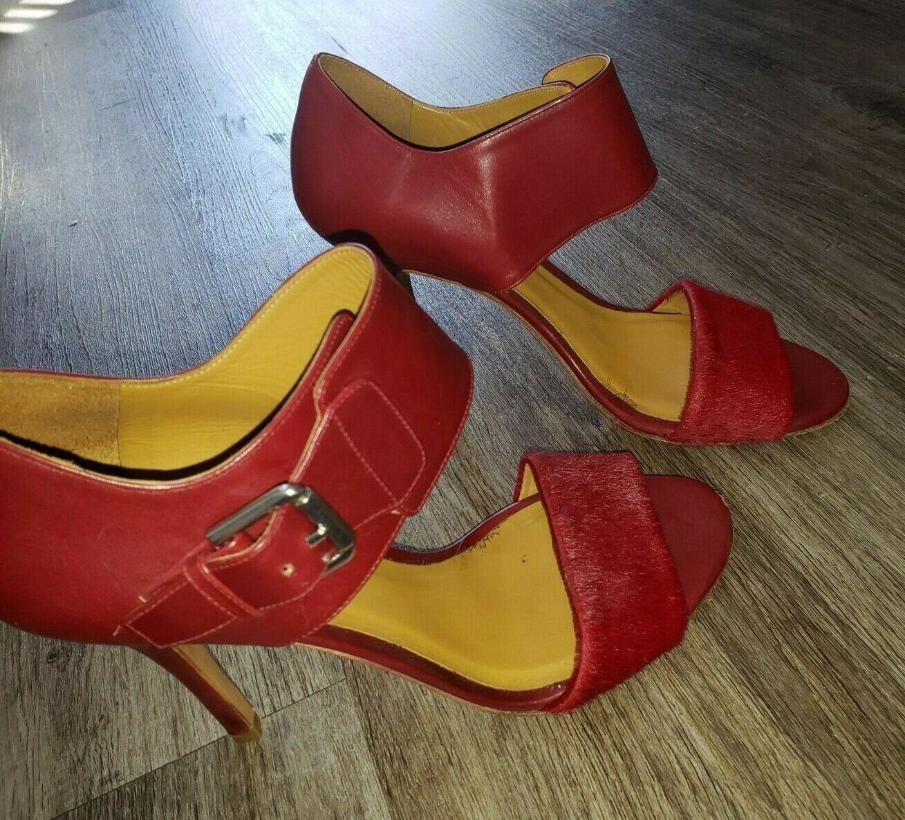 Ralph Lauren red calf hair and leather heels in grea… - Gem