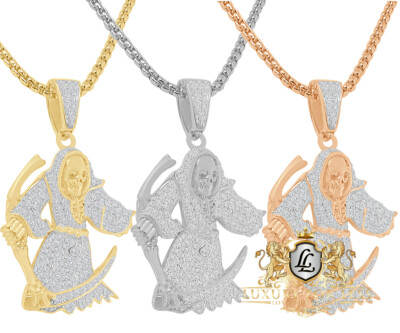 Real Sterling Silver Santa Muerte Grim Reaper Angel of Death Pendent ...