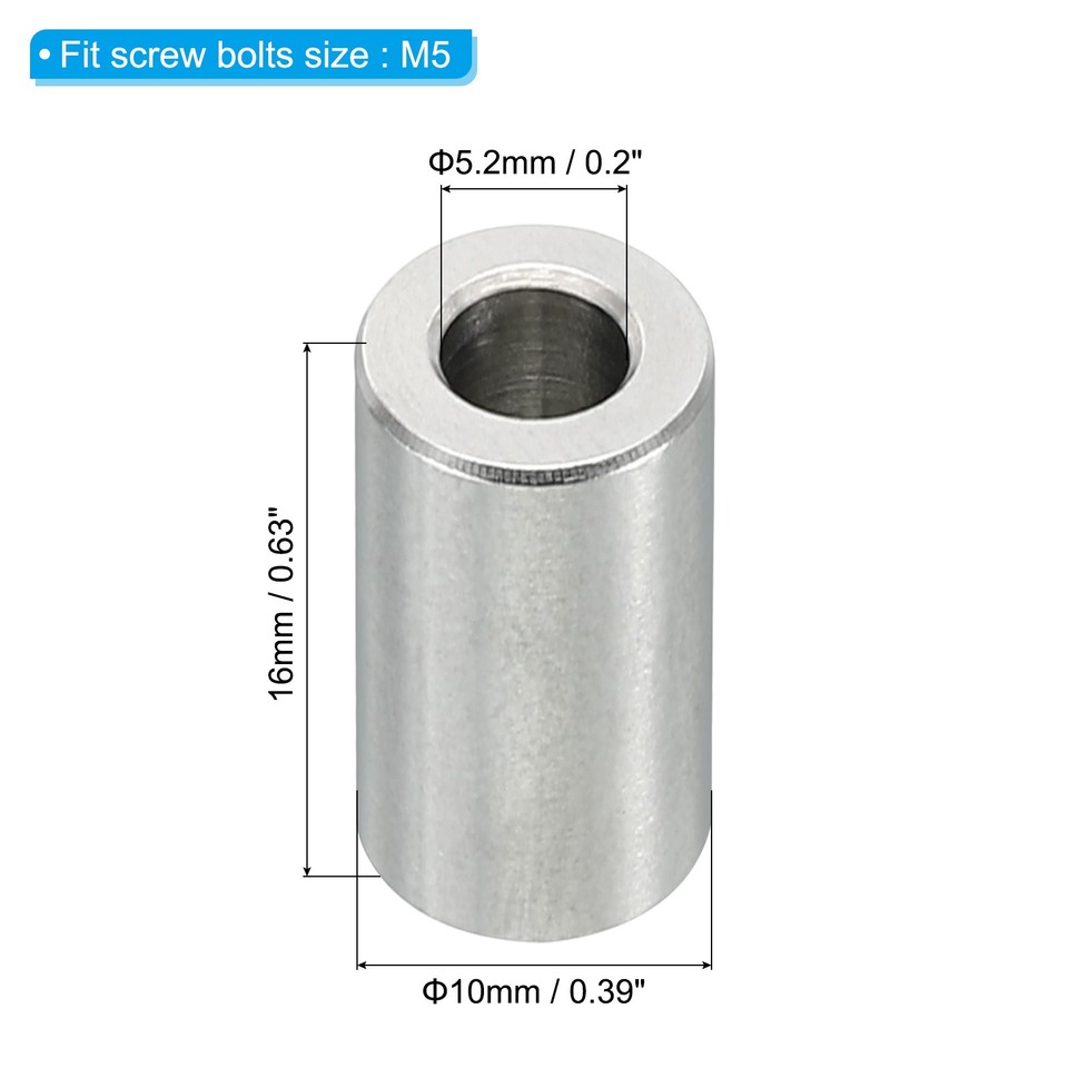 M5 Stainless Steel Spacers, 5 Pcs Metal Spacers 5.2mm ID x 10mm OD x ...