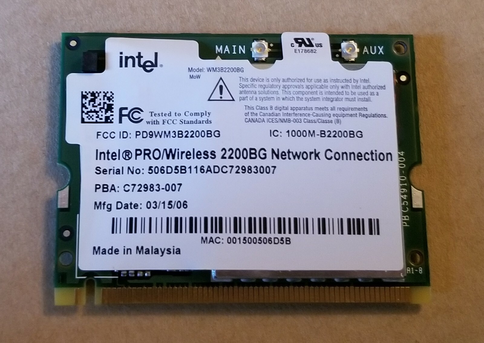 New WIRELESS CARD Intel Pro/Wireless 2200BG Network Connection | eBay