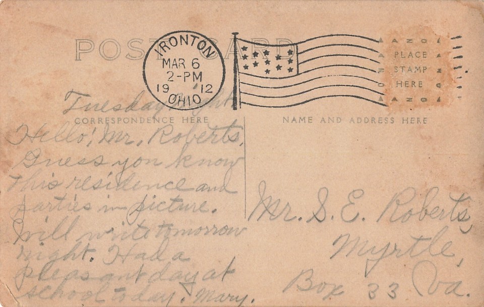 RPPC 1912 Postcard Ironton Ohio Roberts Residence Home Real Photo *Ab5a ...