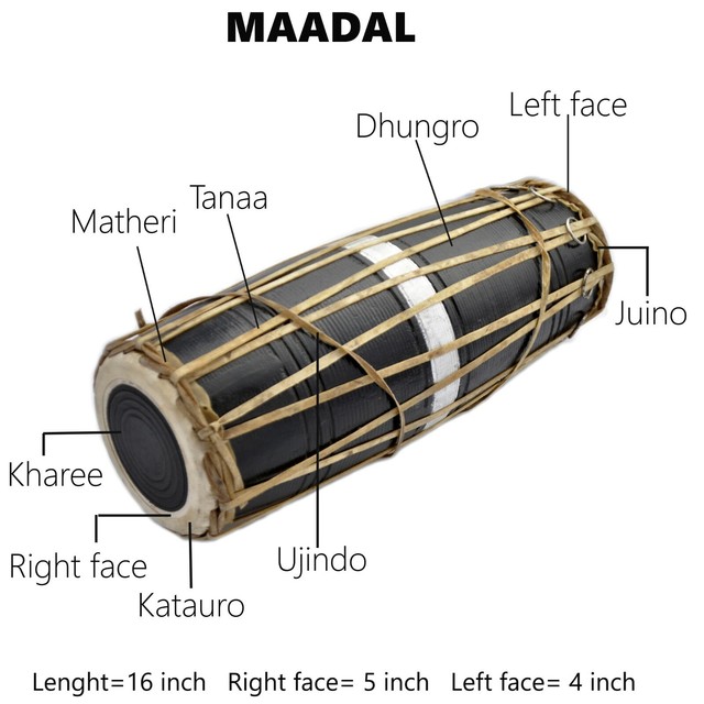 Black Maadal Nepalease Drum Musical Instrument 16" Handmade Nepal MDB01 ...