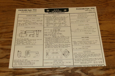1956 Packard Clipper Deluxe Super Custom 8 Cylinder Tune-Up Chart 56 | eBay
