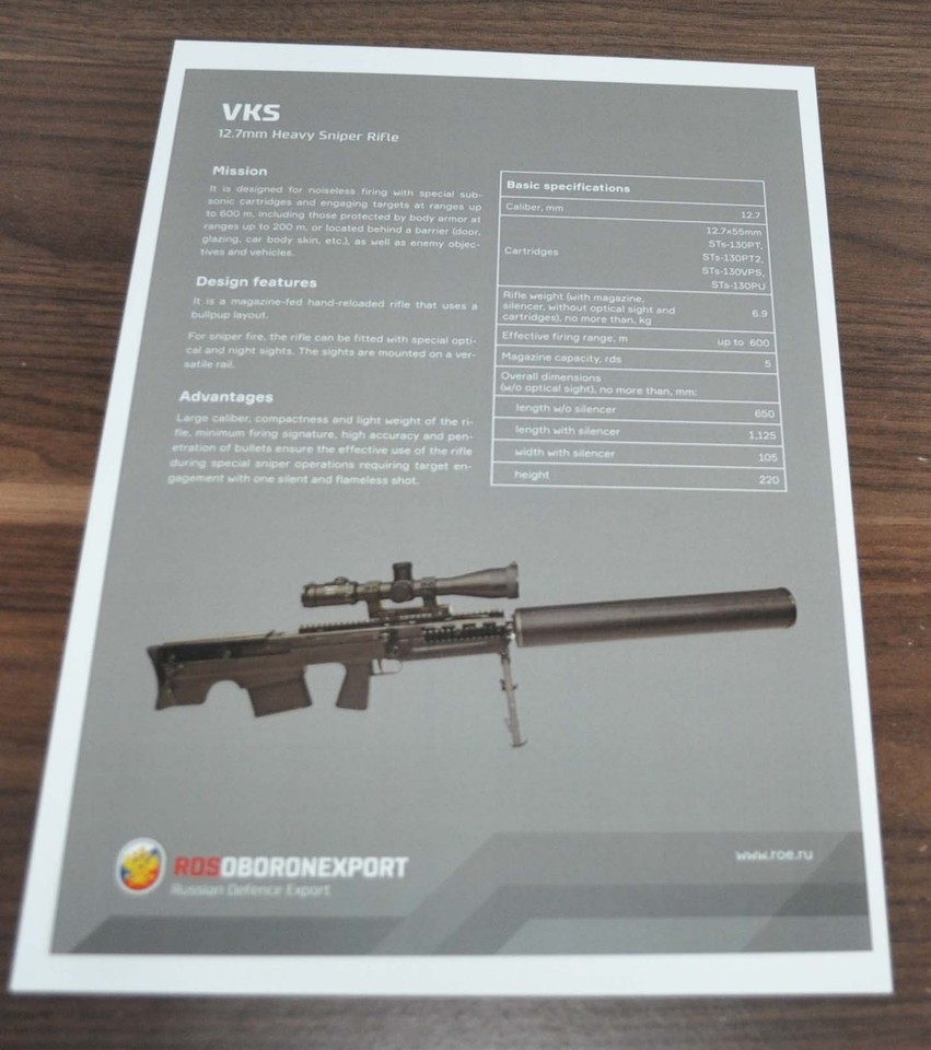 12,7mm Heavy Sniper Rifle VKS Russian Army Rosoboronexport Brochure ...