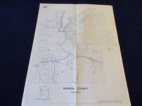 Vintage 1940's Baraga County Michigan AAA Upper Peninsula Road Map 22 ...