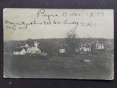 1907 PAYNE, OH * EARLY BIRDS EYE VIEW of PAYNE OHIO * POSTED to FINDLAY ...