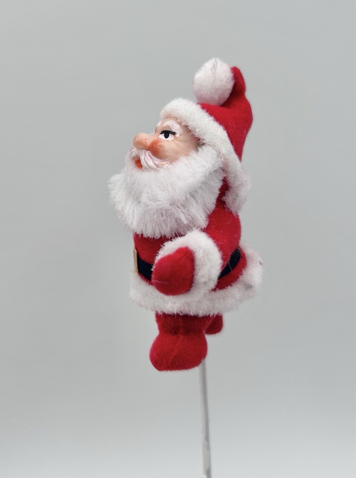Vintage Flocked Santa Christmas Floral Craft Picks Plastic Face Lot of ...