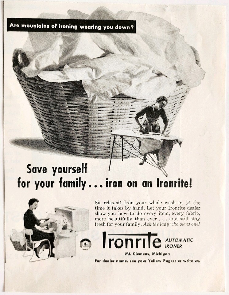 1958 Ironrite Automatic Iron Advertisement Vintage Laundry Appliance ...