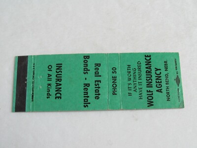 AF342 Vintage Matchbook Cover Wolf Insurance Agency North Bend NE ...