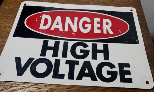 Vintage Metal Danger High Voltage Overhead Industrial Warning Sign 7" x ...