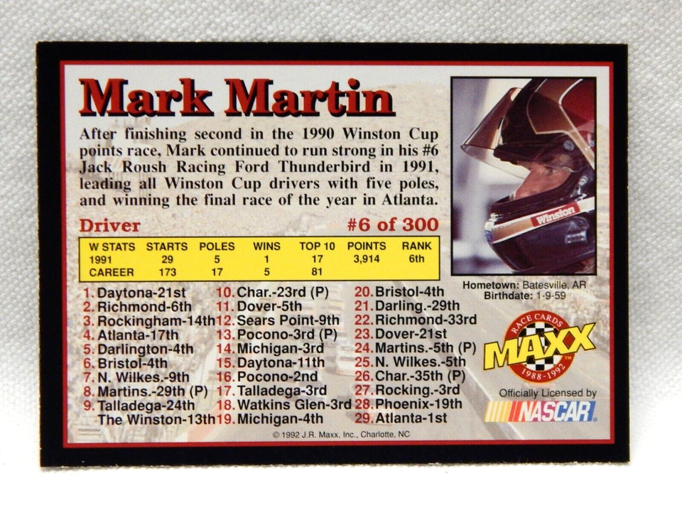 NASCAR Mark Martin Card 6 | eBay