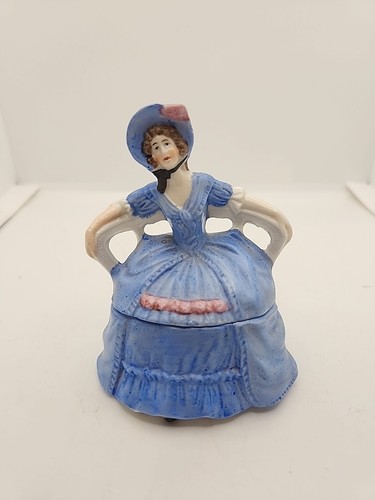 VTG German Sitzendorf Porcelain Figural Lady Sitting 4 3/8" Powder ...