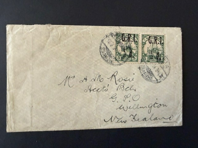 1914 Apia, Samoa Cover has 1/2d pair of GRI / SG 102e green (1 to left ...
