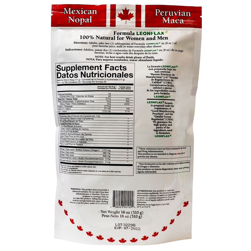 Leonflax 100% Authentic Canadian Flax Seed Dietary Supplement, 18oz Bag ...