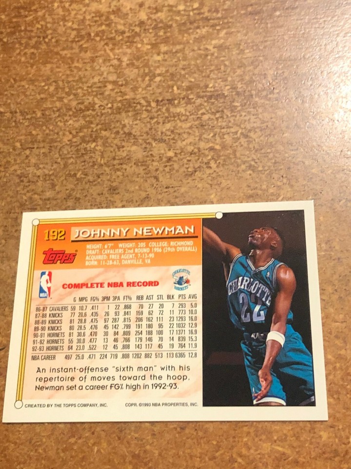 1993-94 Topps Gold Basketball # 192 Johnny Newman | eBay