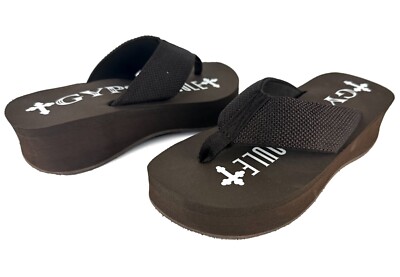 Gypsy Soule - 2" WEDGE Flip Flops Thong Sandals Heel Canvas - Chocolate ...