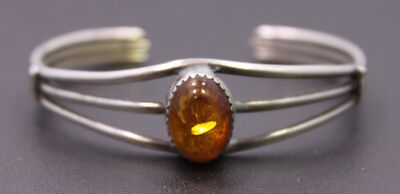 Vintage Sterling Silver & Populated Amber Inlay Southwest Cuff Bracelet ...