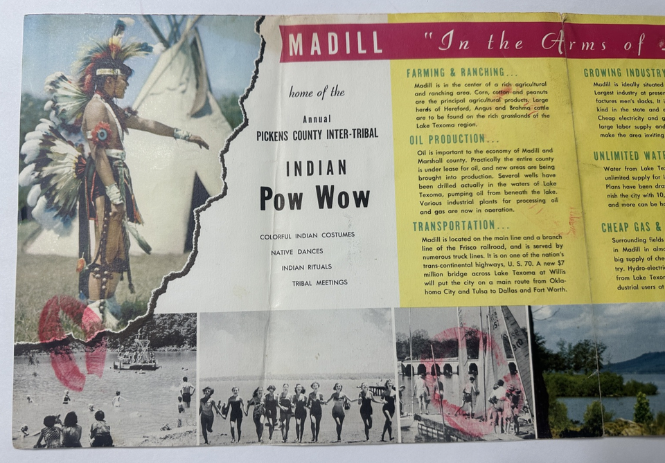 Madill Oklahoma Home of Lake Texoma Indian Pow Wow Rodeo Brochure Flyer ...