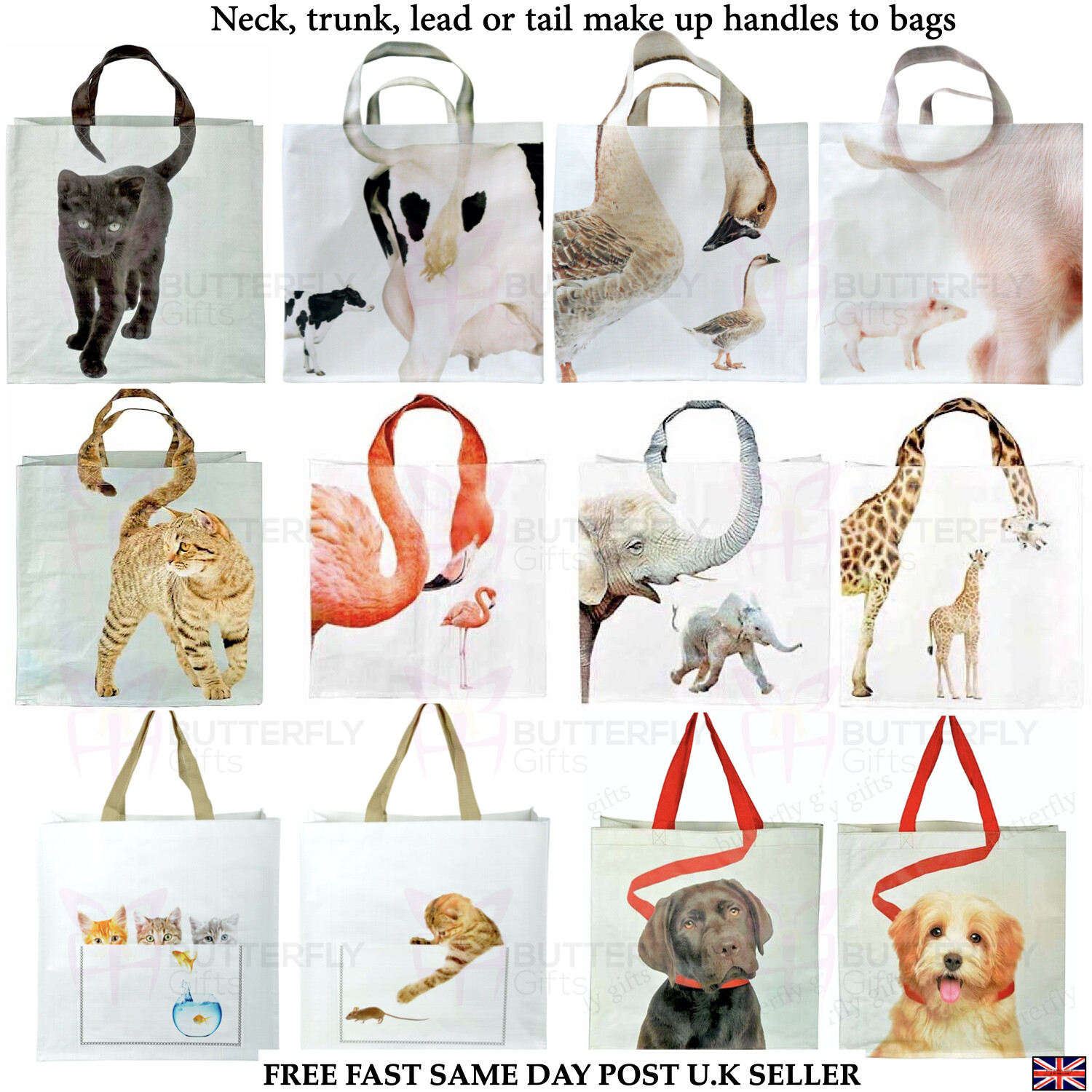 Large Reusable Womens Ladies Shopping Tote Bag Wildlife Animal Cat Dog ...