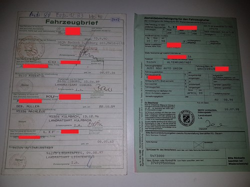 Fahrzeugbrief KFZ Brief 1983 Audi 80 Typ 81 Benzin 1,6 55Kw f. Sammler ...