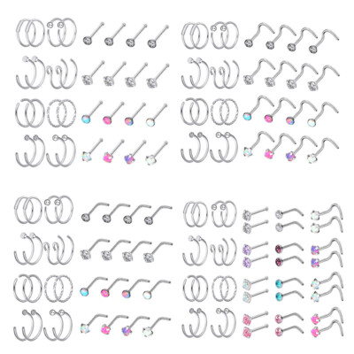 16Pc Nose Ring Hoop Screw Septum Ring C-Shape Nostril Pin Bone Stud ...