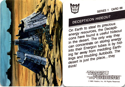1985 Hasbro Milton Bradly, Transformers Card, #66 Decepticon Hideout ...