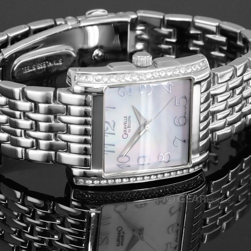 Caravelle by Bulova Womens Square Watch Crystals MOP Dial Silver ...