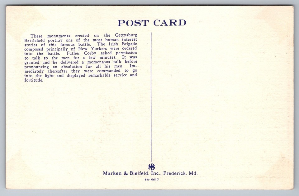 Gettysburg PA-Monuments New York Irish Brigade/Corby Civil War History ...