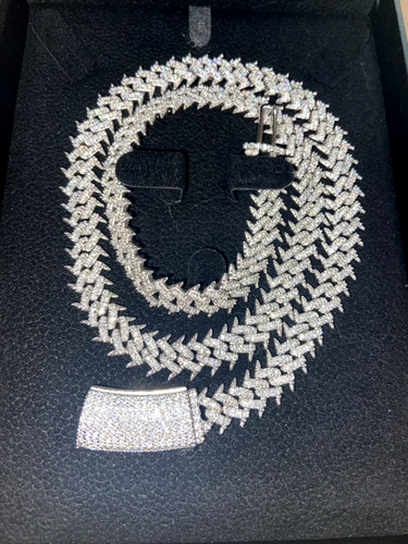10mm MOISSANITE Miami Cuban Link Prong Chain 925 Silver Necklace Spike ...