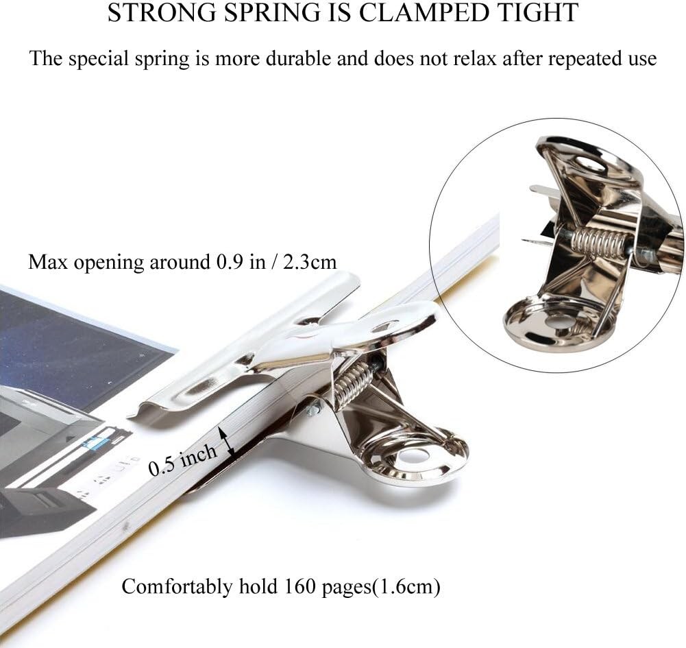 Coideal Silver Metal Hinge Clips 20 Pack 2 Inch Large Bull Binder Paper ...