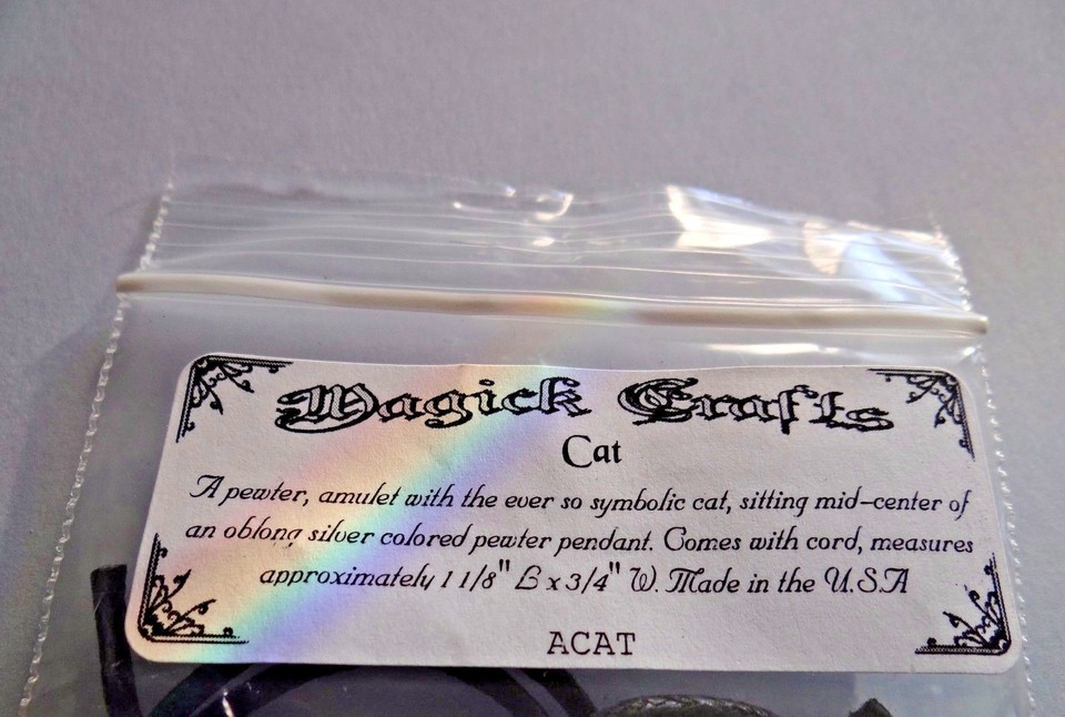 CAT PEWTER AMULET PENDANT NECKLACE CHARM w BLACK CHORD CAT RESCUE | eBay