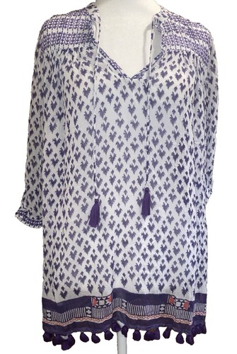 ROBERTA ROLLER RABBIT Tunic Top Women's Size XXS (Oversized) Tassles ...
