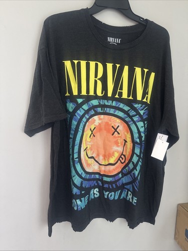 Nirvana Tie-Dye Smiley Face Concert Album Short Sleeve Tshirt Black ...